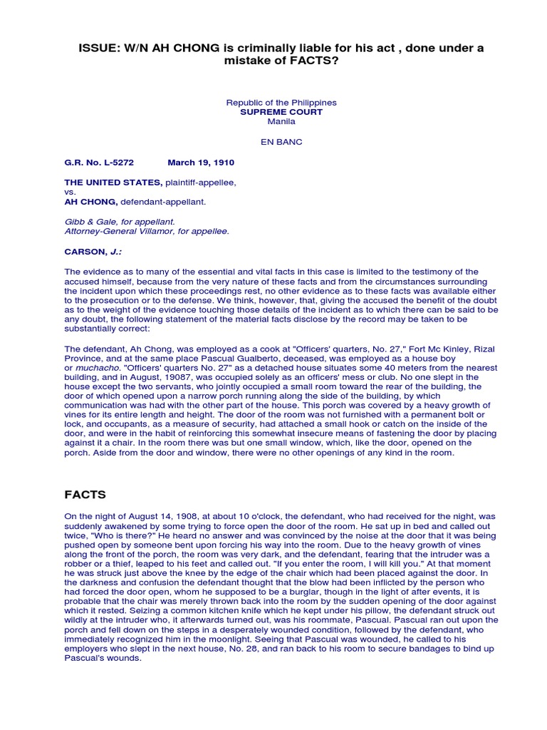 Legal Analysis: Mistake of Fact Defense | PDF | Intention (Criminal Law ...