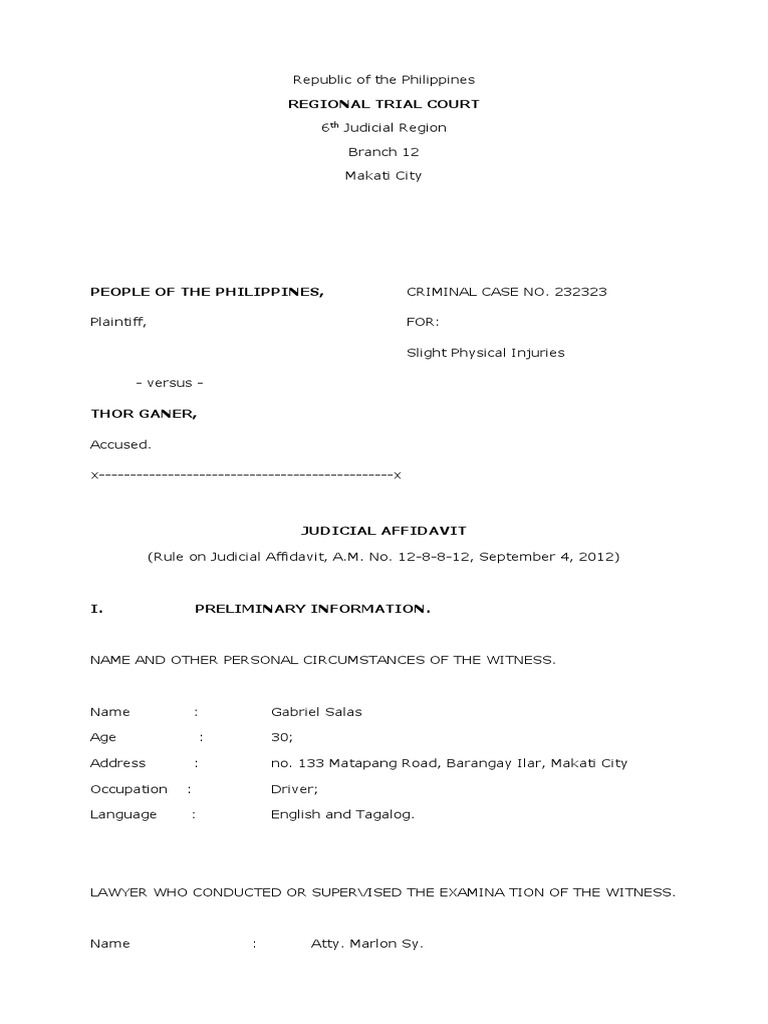 Judicial Affidavit in Criminal Case 232323 | PDF | Affidavit | Lawyer