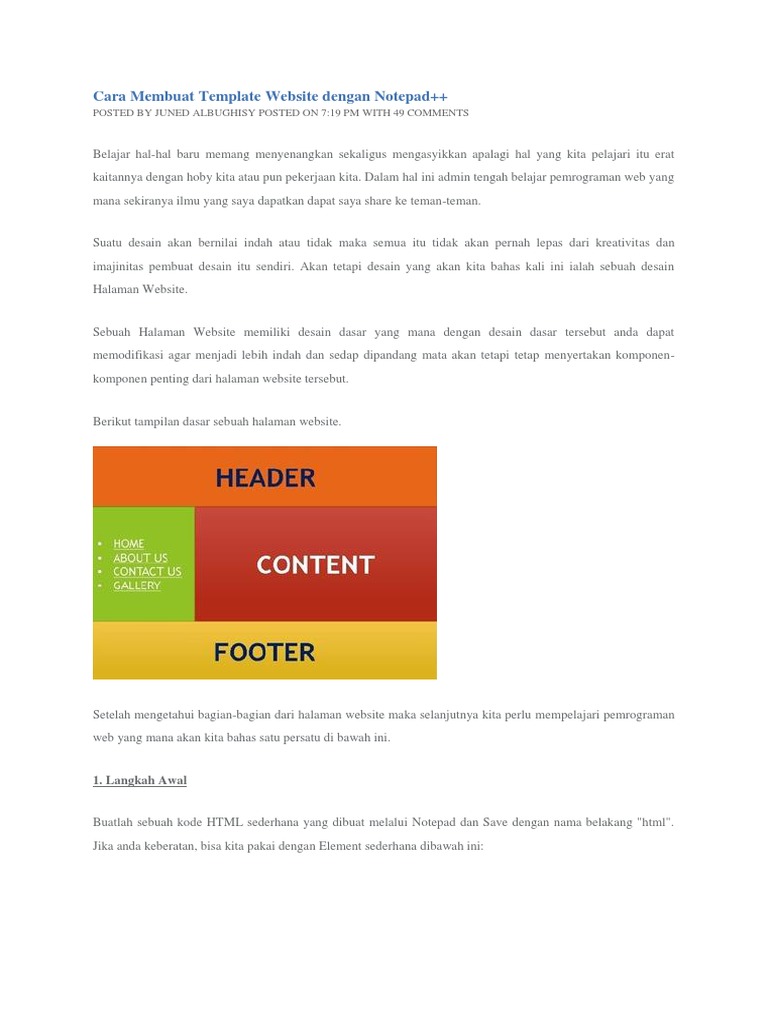 Membuat Template Website Sederhana dengan Notepad++ | PDF