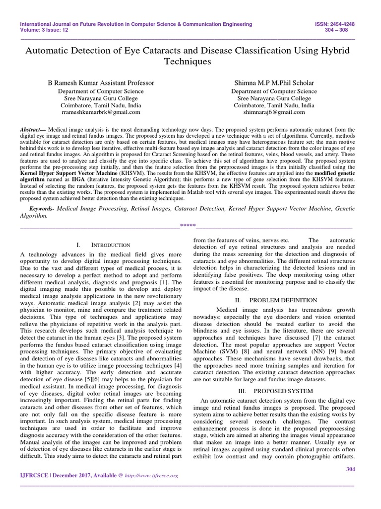 Automatic Detection of Eye Cataracts and Disease Classification Using Hybrid Techniques | PDF ...