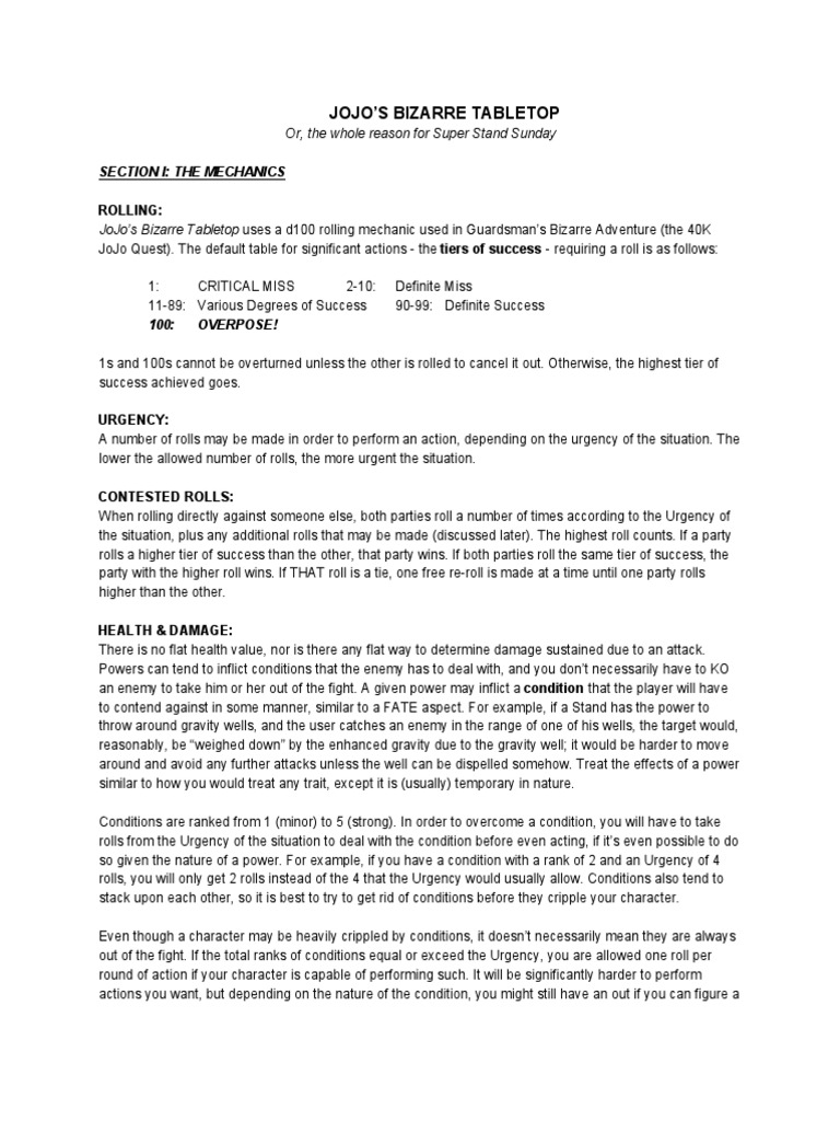 JoJo's Bizarre Tabletop RPG Guide | PDF