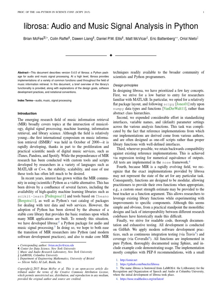 Librosa - Audio and Music Signal Analysis in Python SCIPY 2015 | PDF ...