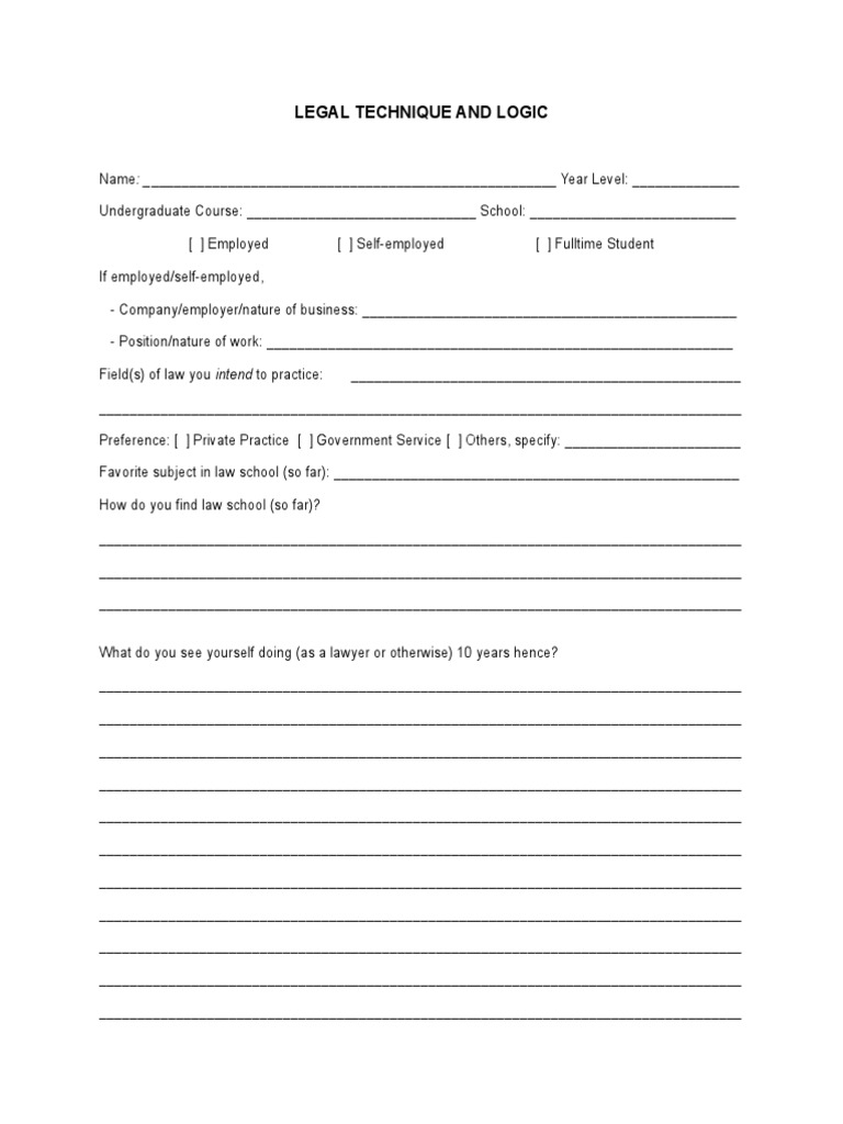 Legal Career Planning Questionnaire | PDF | Law School | Virtue