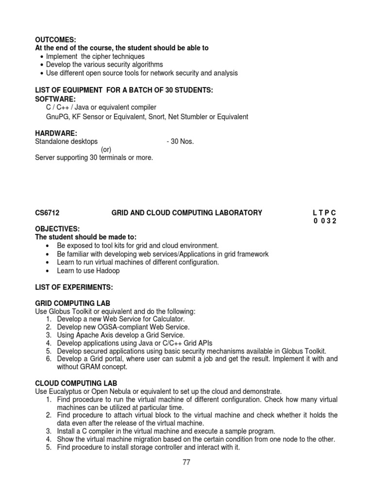 CS-6712 - Grid and Cloud Computing Lab Syllabus PDF | Download Free PDF | Parallel Computing ...