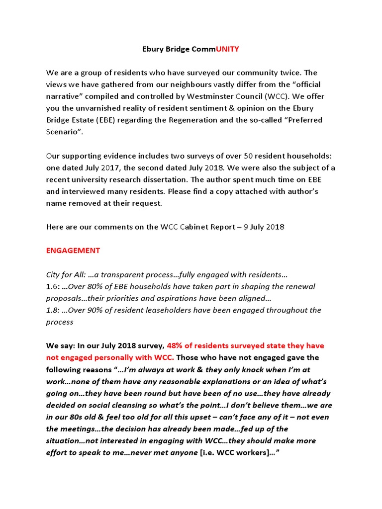 Ebury Bridge CommUNITY Statement | PDF | Cognitive Science | Cognition