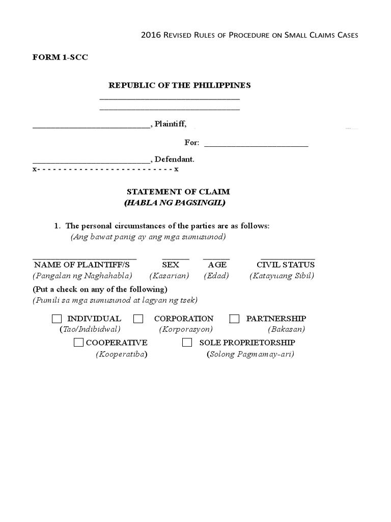 2016 Revised Small Claims - Sample Forms | PDF | Settlement (Litigation ...