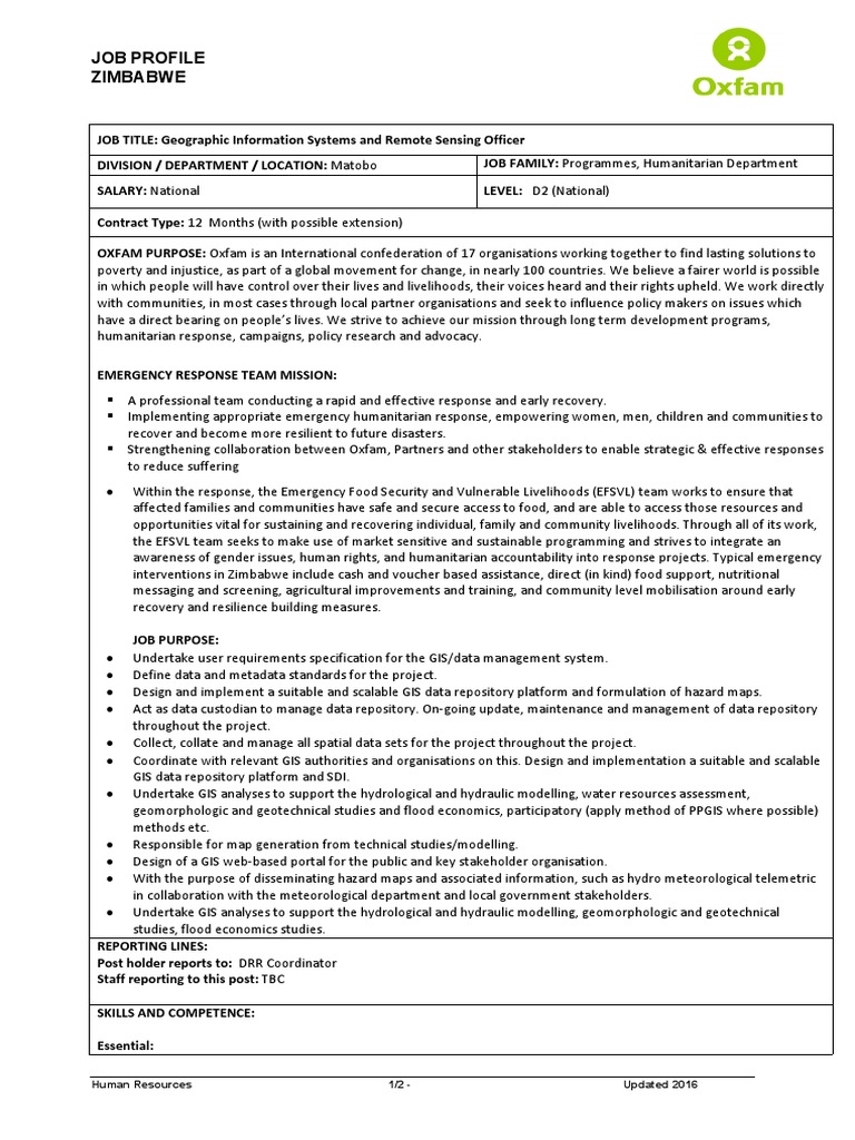 Job Profile - GIS Officer | PDF | Geographic Information System | Oxfam