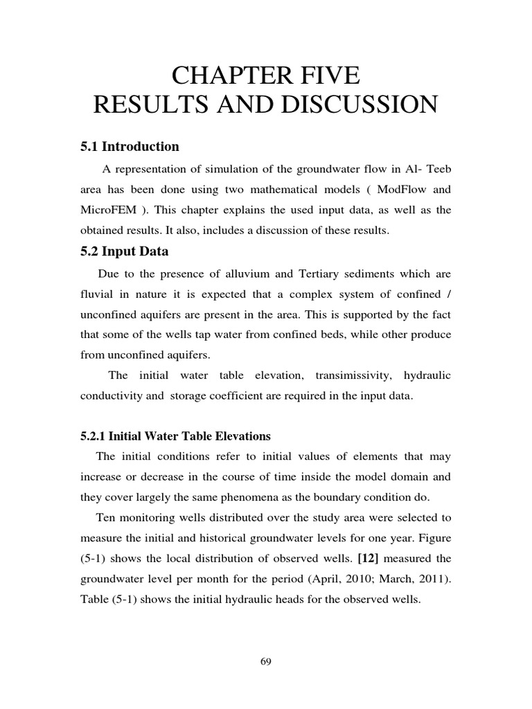 Chapter Five Results and Discussion: 5.2.1 Initial Water Table ...