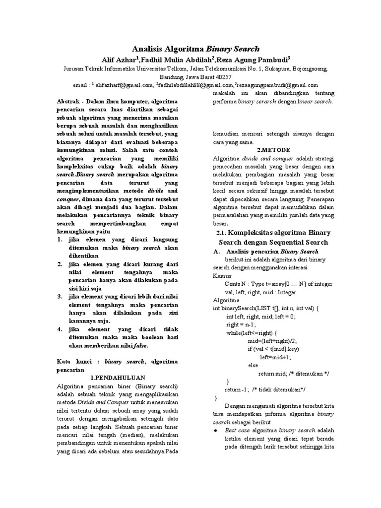 Analisis Algoritma Binary Search PDF | PDF