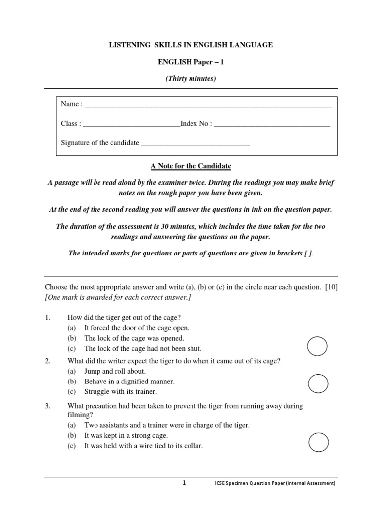 ENGLSIH LISTENING SKILLS (Question Paper) PDF | PDF | Question
