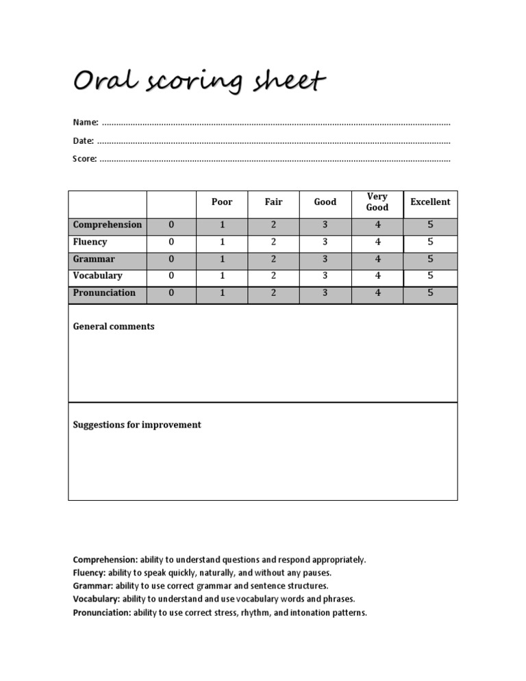 Oral Scoring Sheet | PDF | Fluency | Reading Comprehension