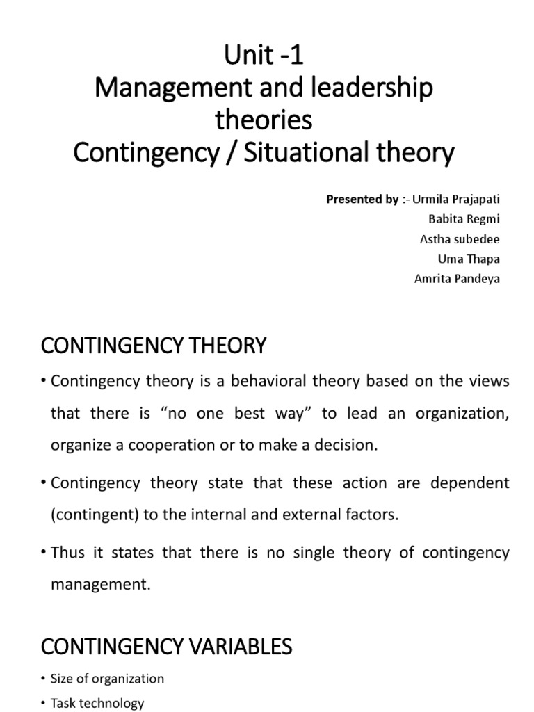 Contingency Theory Final | PDF | Leadership | Behavioural Sciences