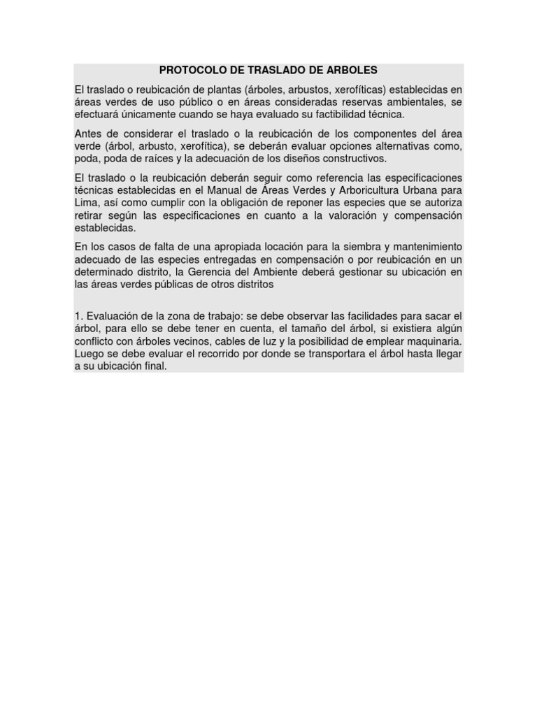 Protocolo traslado árboles | PDF | Raíz | Naturaleza