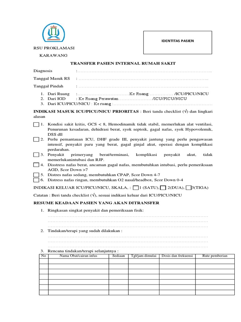 Transfer Pasien Internal Rumah Sakit - Docx RTL | PDF | Sains & Matematika