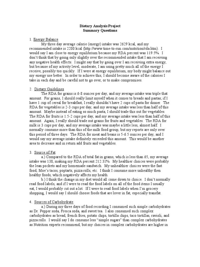 Dietary Analysis Project | PDF | Vitamin | Dietary Fiber