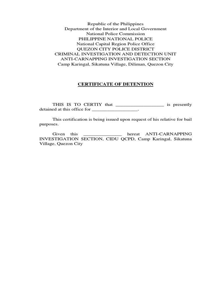 Certificate of Detention | PDF
