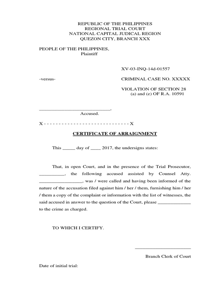 Certificate of Arraignment | PDF