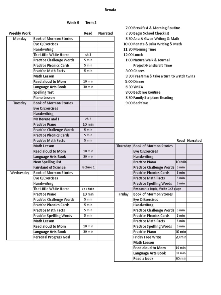 Weekly Homeschool Schedule - Term 2 | PDF | Phonics