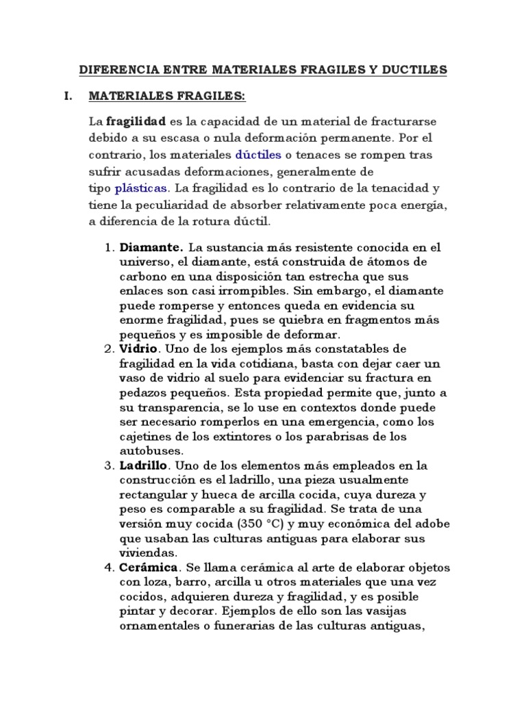 Diferencia Entre Materiales Fragiles y Ductiles | PDF | Rieles | Aluminio