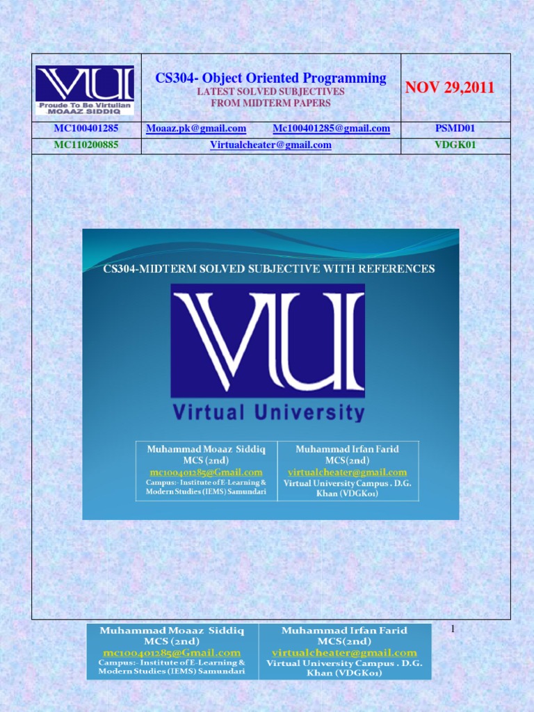 Object Oriented Programming Cs304 Fall 2011 Mid Term Paper Pdf Pdf Class Computer