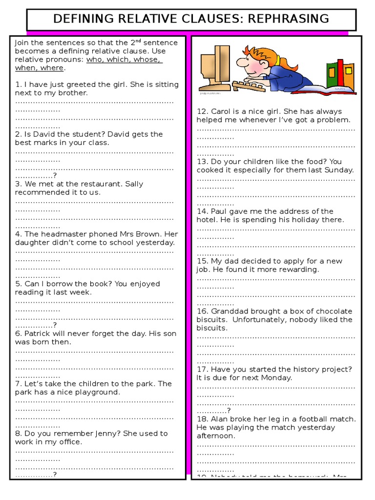 Defining Relative Clauses Exercises | PDF