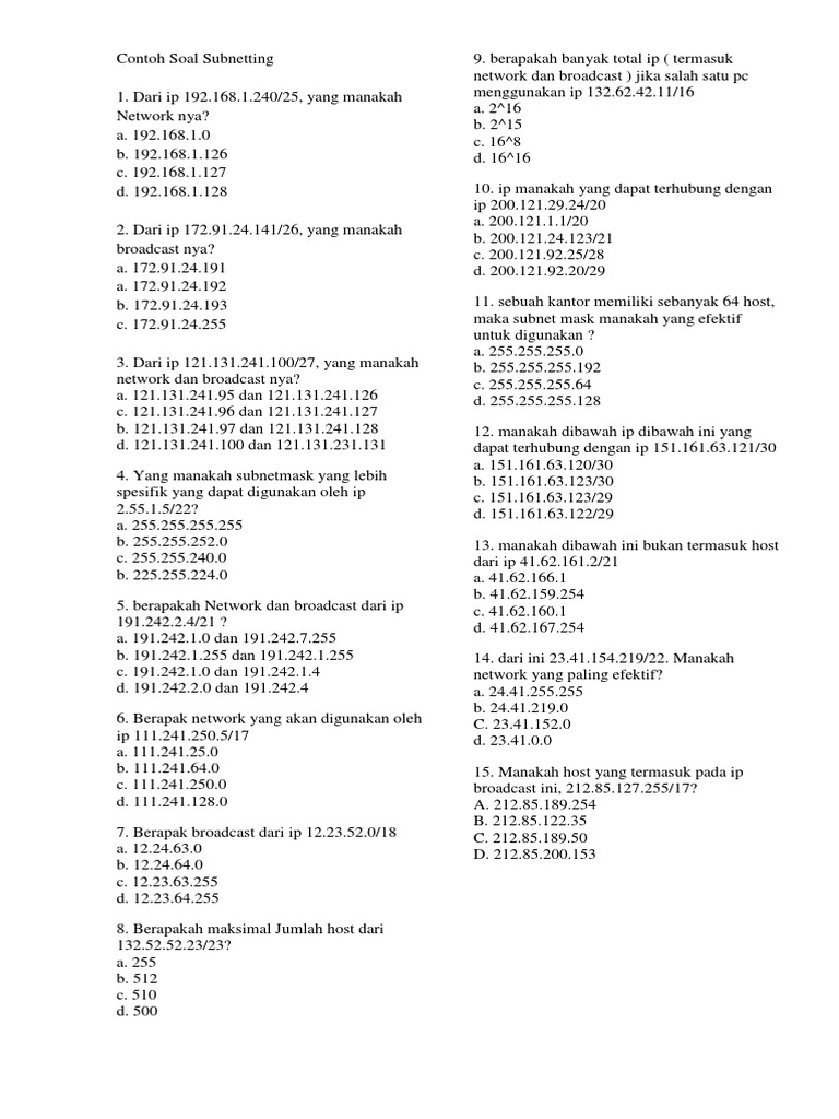 Contoh Soal Subnetting | PDF