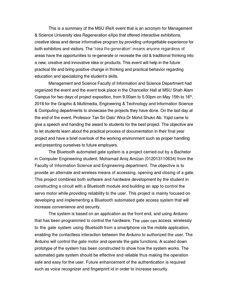 Msu Irex Summary | PDF | Bluetooth | Prototype