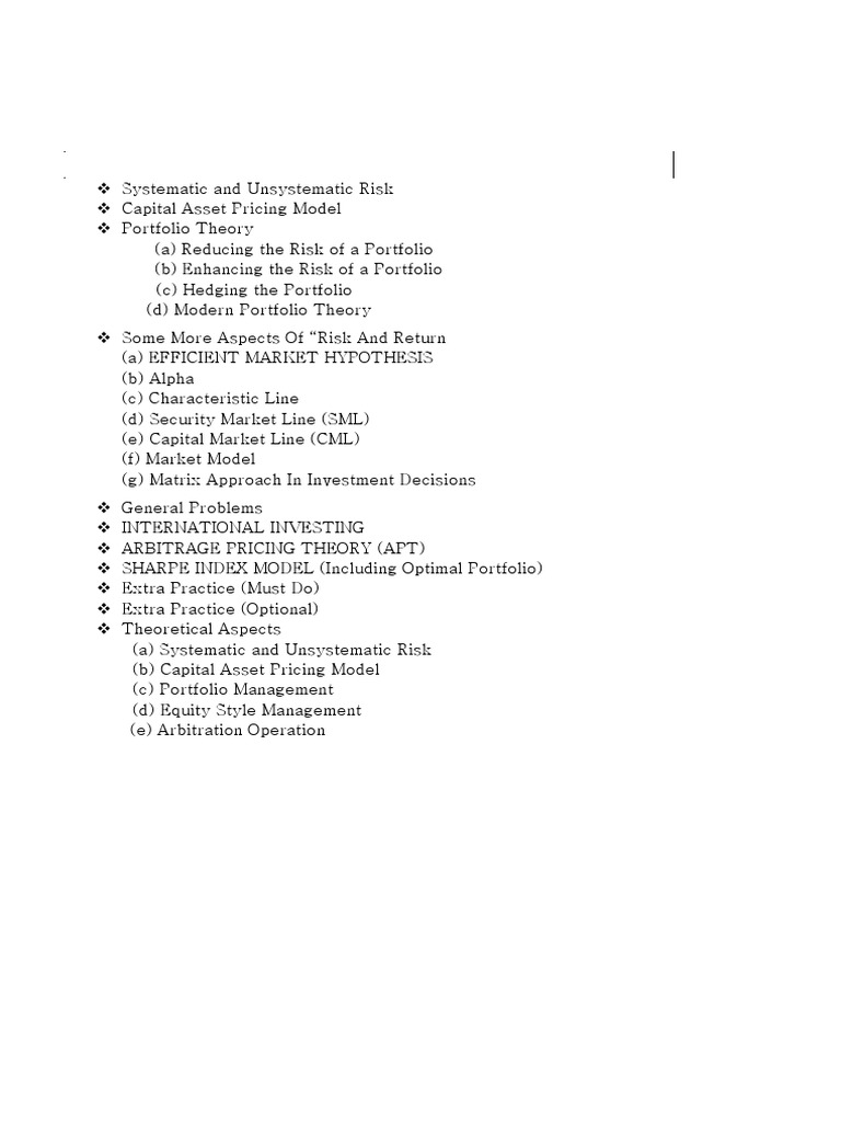 Systematic and Unsystematic Risk Capital PDF | PDF | Beta (Finance ...