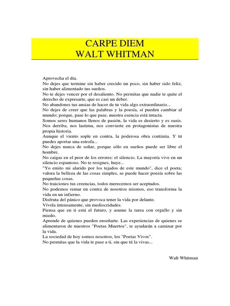 Walt Whitman Carpe Diem PDF | PDF