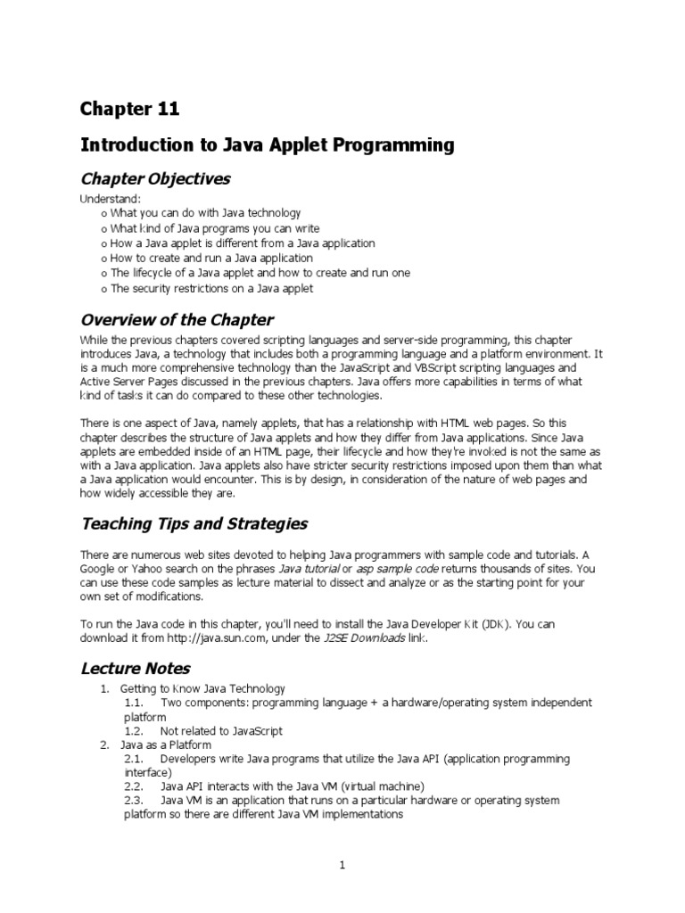 Introduction To Java Applet Programming: Chapter Objectives | PDF | Java (Programming Language ...