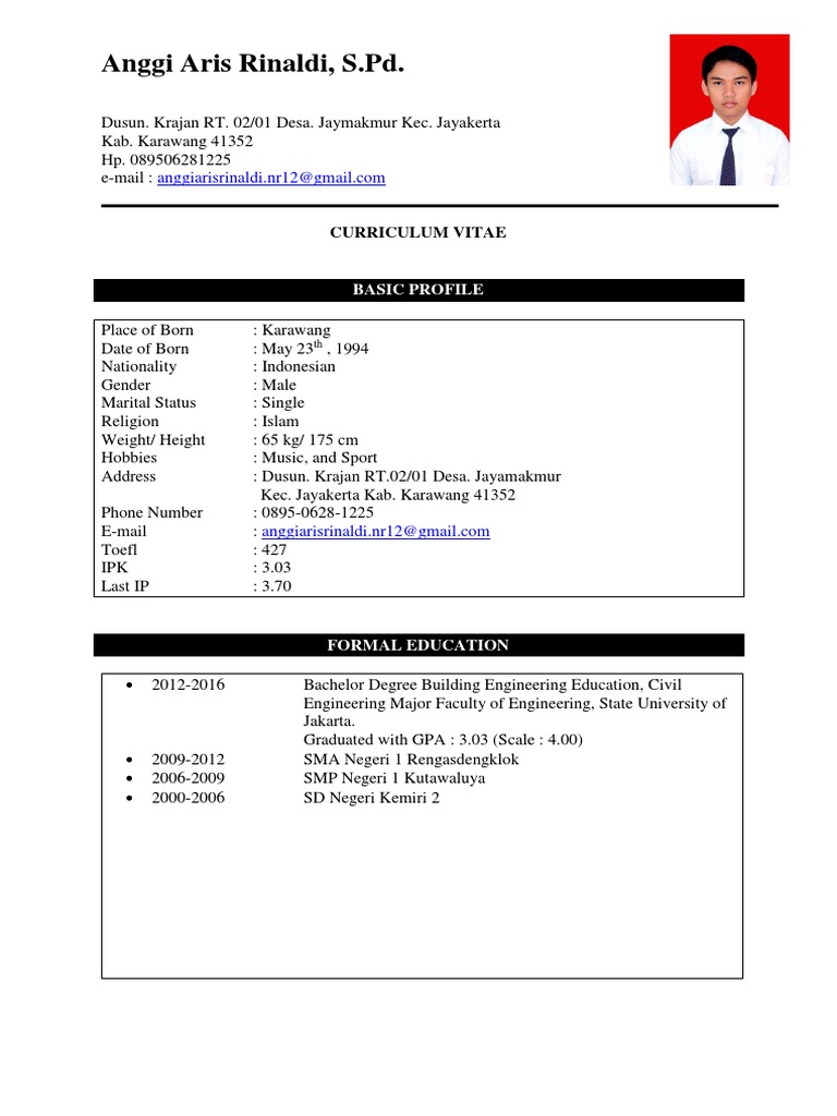 CV Anggi Aris Rinaldi Civil Engineer | PDF