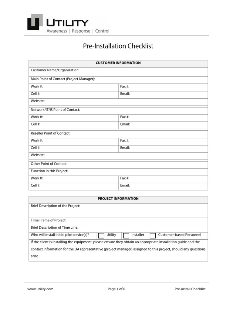 Pre-Installation Checklist: Customer Information | Download Free PDF ...