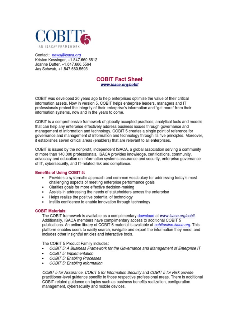 2016 COBIT Fact Sheet Pre Eng 0716 | PDF | Cobit | Governance