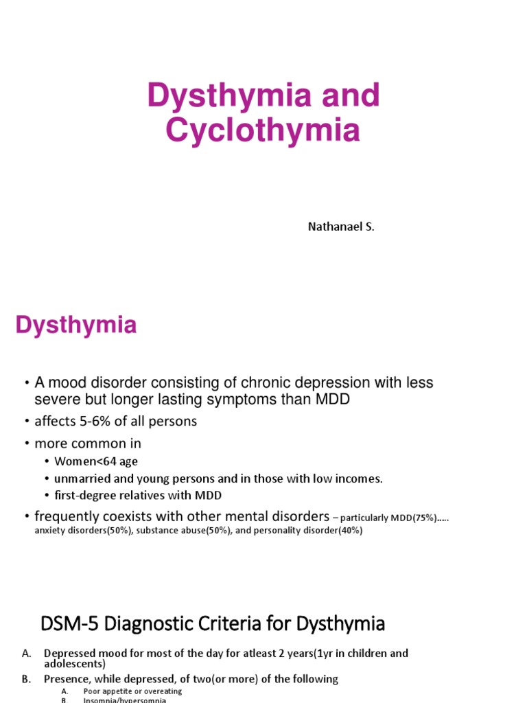 Dysthymia vs. Cyclothymia Overview | PDF | Major Depressive Disorder ...