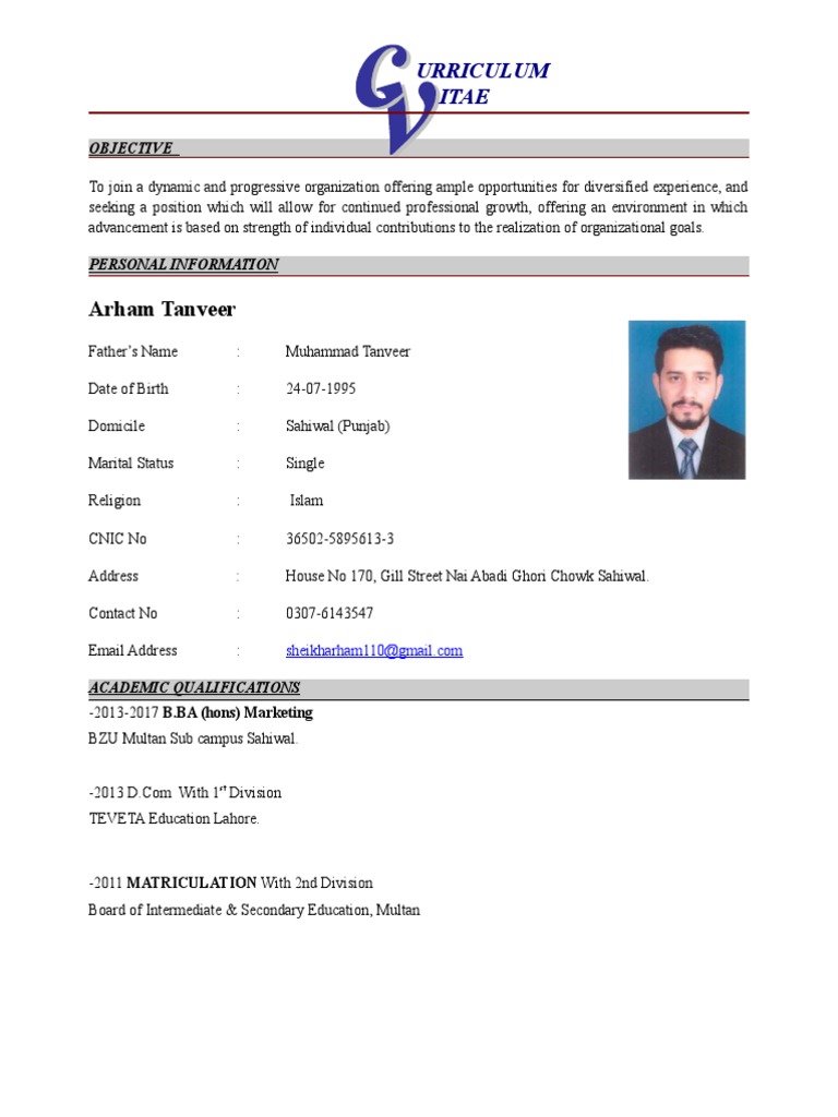 Arham Tanveer: Urriculum Itae | PDF | Career & Growth | Self-Improvement Arham Tanveer: Urriculum Itae | PDF | Career & Growth | Self-Improvement