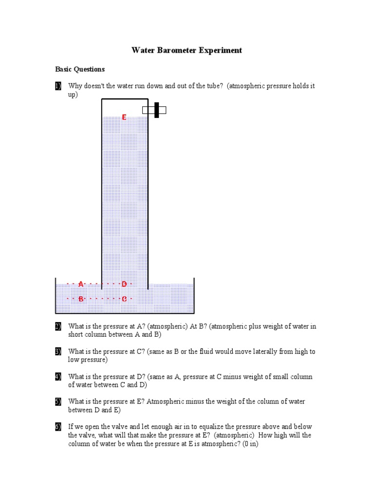 Water Barometer Experiment: Basic Questions | PDF | Atmospheric ...