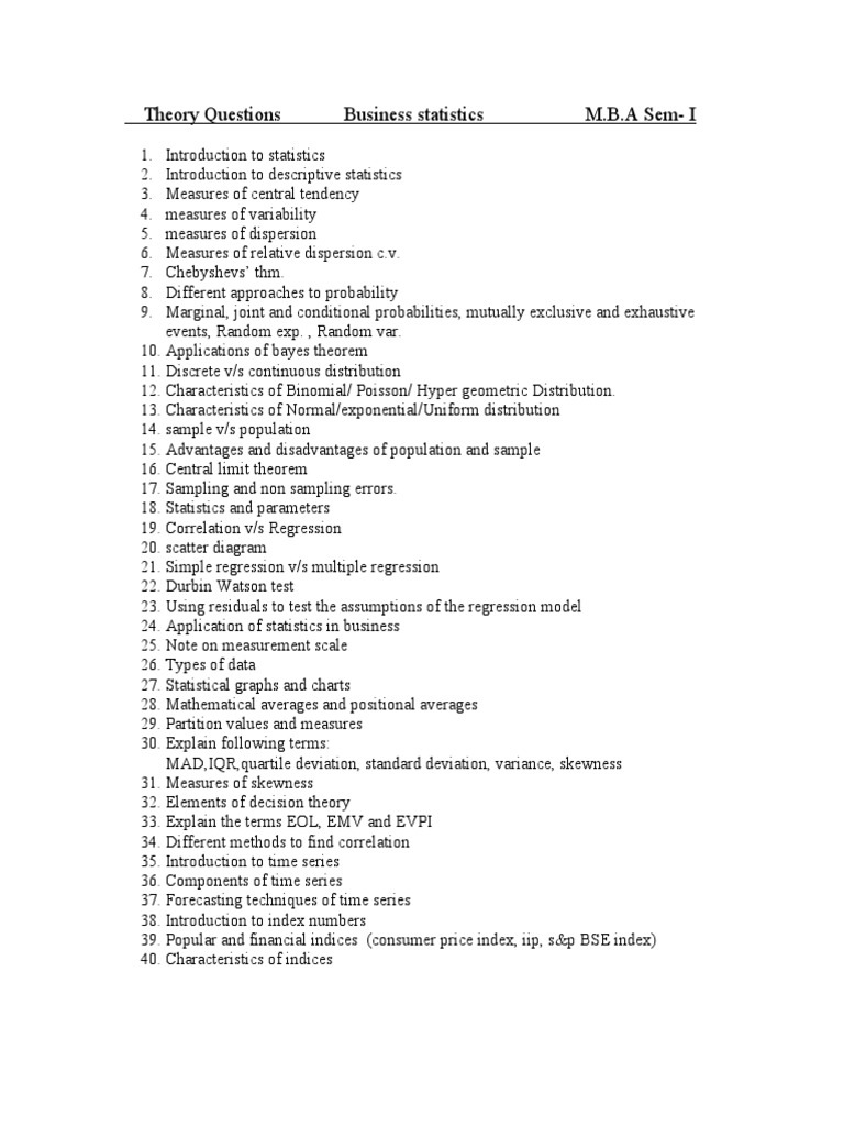 Theory Questions Business Statistics M.B.A Sem-I | PDF