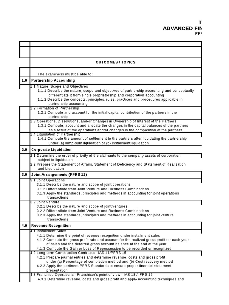 Advanced Financial Accounting and Reporting: Table of Specifications ...