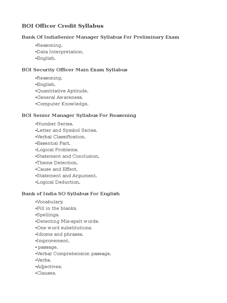 BOI Syllabus PDF | PDF