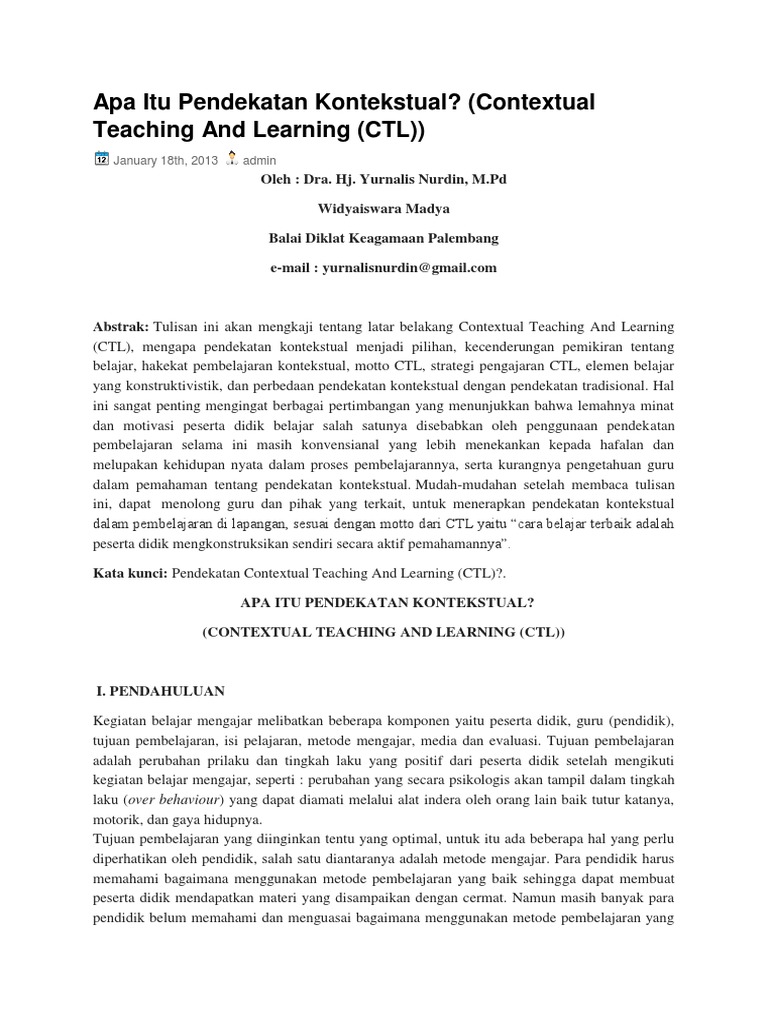 Apa Itu Pendekatan Kontekstual | PDF | Karier & Perkembangan ...