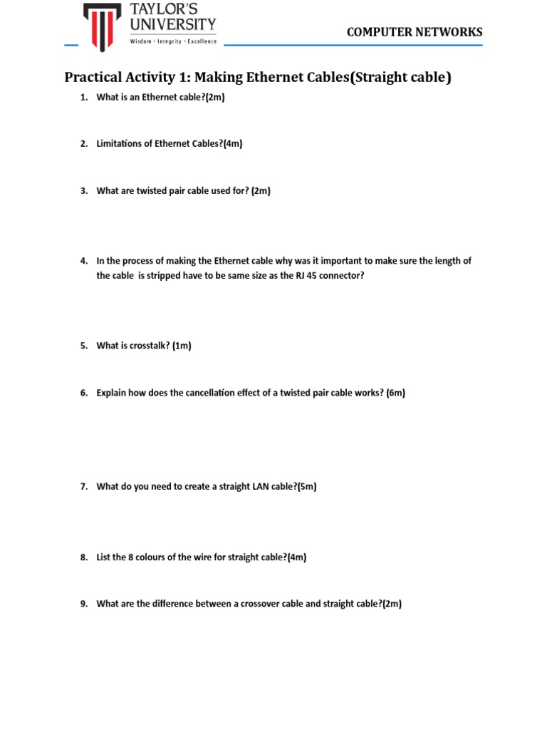 Practical Activity Questions (LAN Cables) | PDF | Coaxial Cable | Ethernet