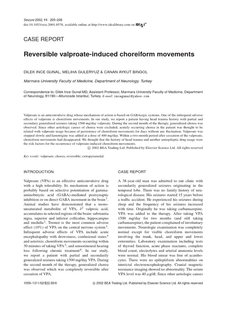 Reversible Valproate-Induced Choreiform Movements: Case Report | PDF ...