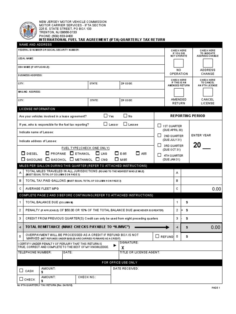 NJ IFTA Quarterly Tax Return Form | PDF | Fuel Economy In Automobiles ...