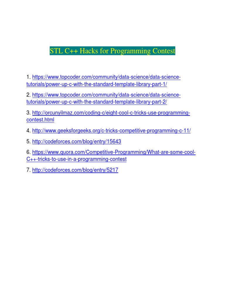 C++ STL Hacks For Competitve Programming | PDF C++ STL Hacks For Competitve Programming | PDF