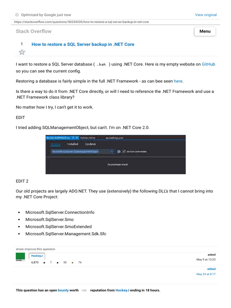 How To Restore A SQL Server Backup in .NET Core - Stack Overflow | PDF | Microsoft Sql Server ...