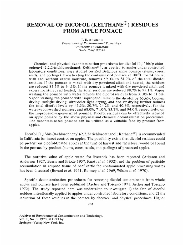 Removal of Dicofol (Kelthane ®) Residues From Apple Pomace | PDF ...