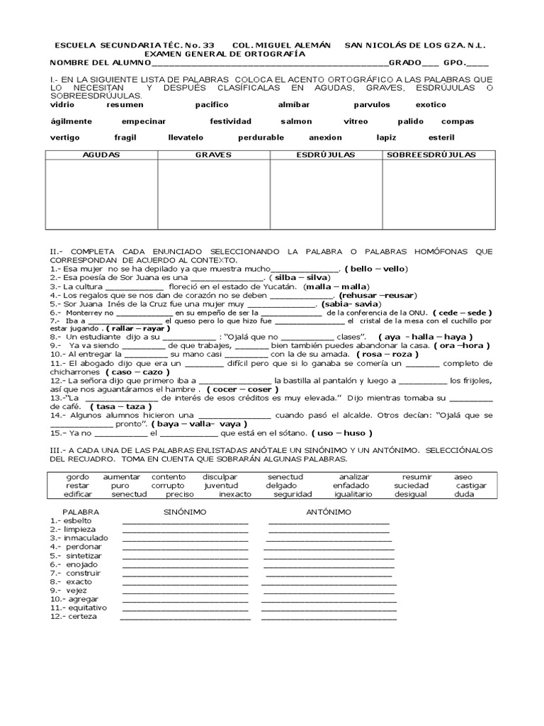 Examen de Ortografía II | PDF | Ortografía | Puntuación