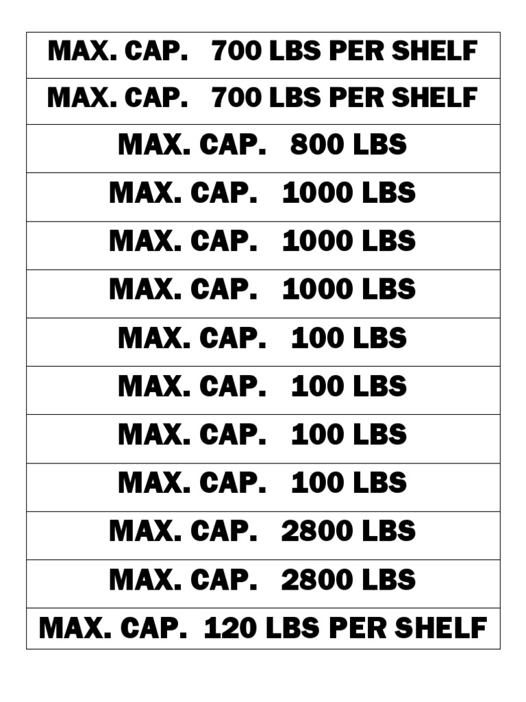 Max. Cap. 700 Lbs Per Shelf Max. Cap. 700 Lbs Per Shelf | PDF