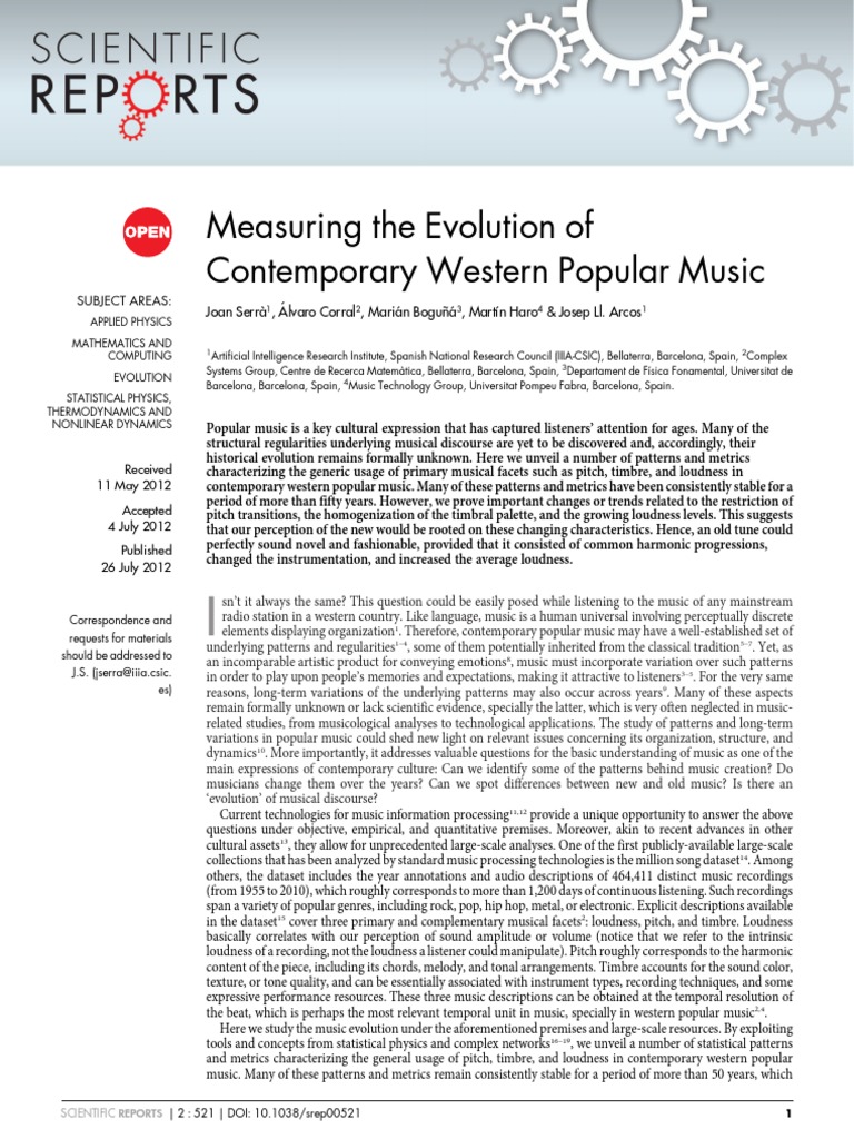 2012 Measuring The Evolution of Contemporary Western Popular Music PDF ...