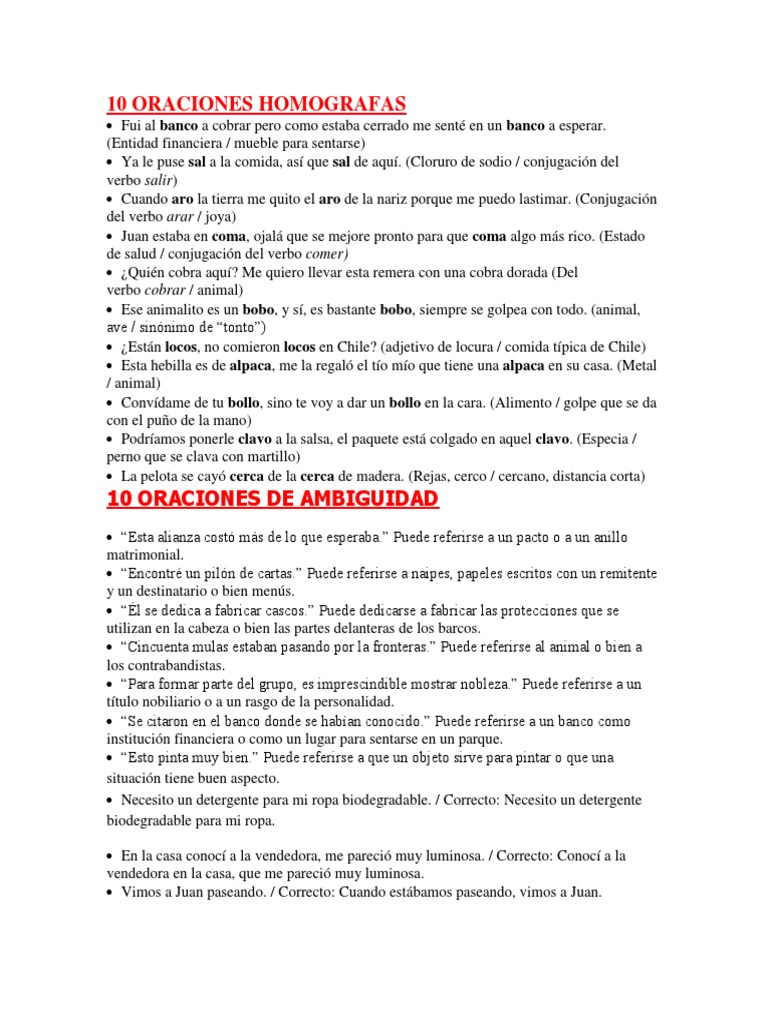 10 ORACIONES HOMOGRAFAS